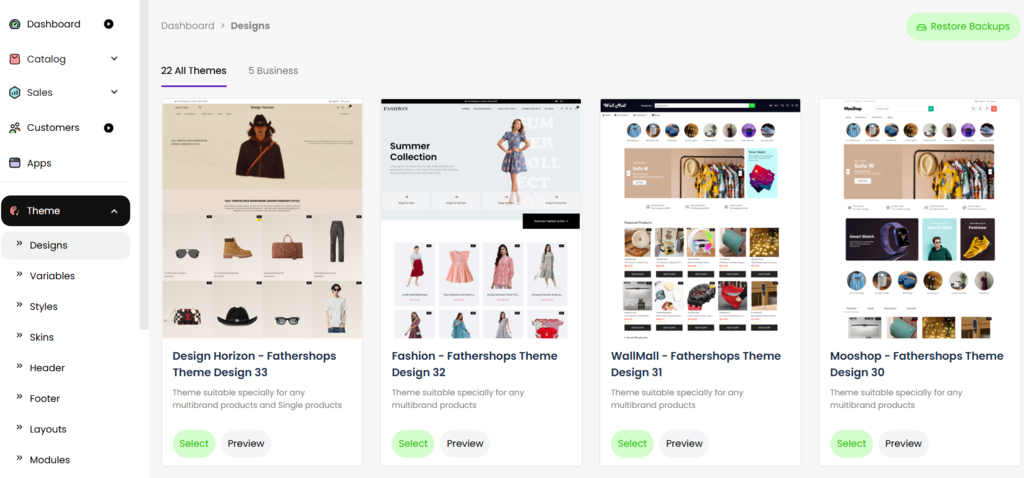 Step 4 Select the right theme for your store - FATHERSHOPS